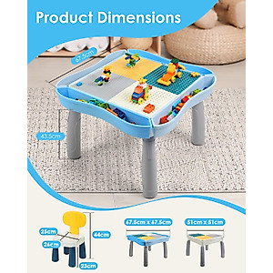 Kids Activity Table and Chair Set with 320Pcs Building Blocks, All in One Sand/Water/Sensory Desk with Storage, STEM Toys Toddler Learning Playset Table for Boys Girls Gifts 3 4 5-10 Years Old