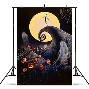 AIIKES 6x8FT Halloween Backdrop Nightmare Before Christmas Backdrop for Halloween Pumpkin Moon Ghost Skull Backdrop Birthday Baby Shower Backgrounds Party Home Decoration Photo Studio Props 11-749