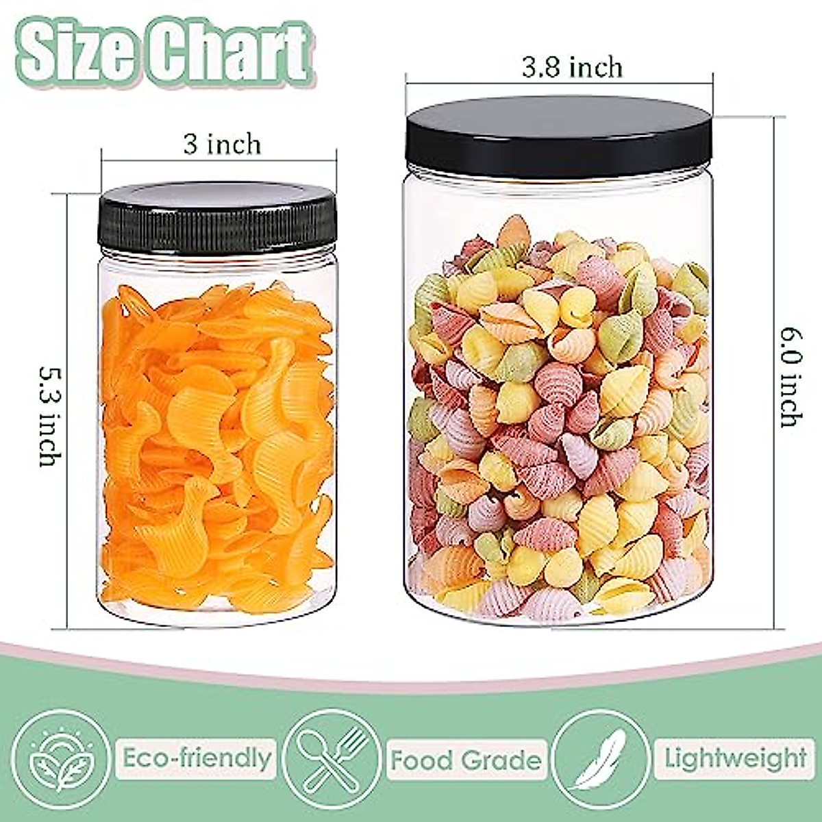 OUSHINAN 24 Pack Clear Plastic Jars - 32oz & 16oz Plastic Containers with Black Screw-0n Llids Reusable Storage Jars ldeal for Kitchen and Household Organization (lncludes 24 Labels and 1 Pen)