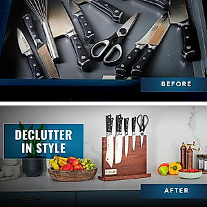 Cutluxe Magnetic Knife Holder – Magnetic Knife Block, Acacia Wood Knife Stand for Kitchen Counter, Slim & Double Sided, Powerful Magnet Strips, Organized Storage Rack & Modern Display Board
