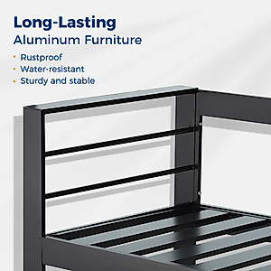 Wisteria Lane Patio Furniture Aluminum Sofa, All-Weather Outdoor 3 Seats Couch, Black Metal Chair with Light Grey Cushions