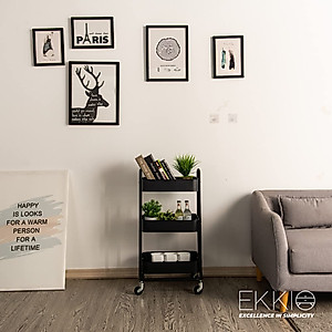 EKKIO 3 Tier Rolling Cart, Book Cart, Lash Cart, Nail Cart, Baby Cart Organizer, Art Cart, Diaper Cart, Pink Rolling Cart Organizer, 3 Tier Cart, Metal Cart, Three Tier Rolling Cart, Makeup Cart