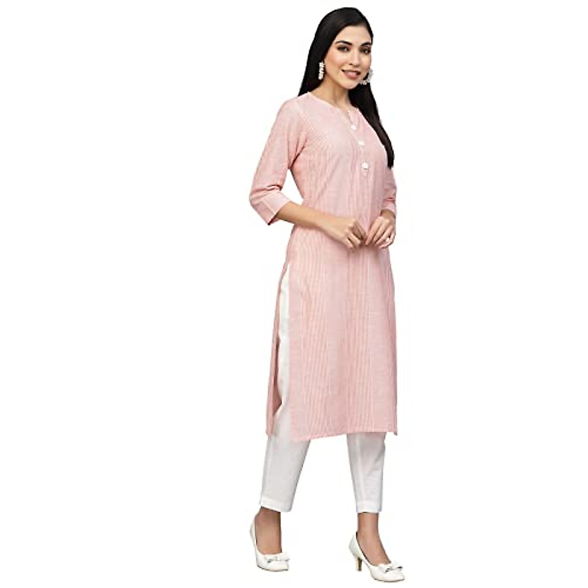ROYALINK Women Indian Party wear Indian Women's Tunic Tops Cotton Peach Kurta for girls (as1, alpha, m, regular, regular)