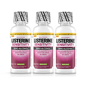 Listerine Sensitivity Mouthwash, Zero Alcohol Mouth Rinse, Fresh Mint, Travel Size 3.2 Ounces (95ml) - Pack of 3
