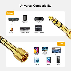 CableCreation 1/4'' to 1/8'' Headphone Audio Adapter, 6.35mm to 3.5mm Male to Female TRS Stereo Jack, Gold Plated Audio Jack Convertor for Cellphone,Speaker,Mic,iPod,Receiver,Guitar, Digital Piano