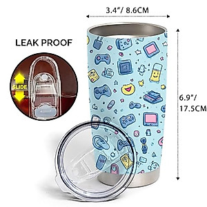 FOCIUZTA 20oz Playful Gaming Tumbler with lid, Travel Coffee Cup, Ideal for Easter, Gaming Enthusiast, Mother Day, and birthday gifts