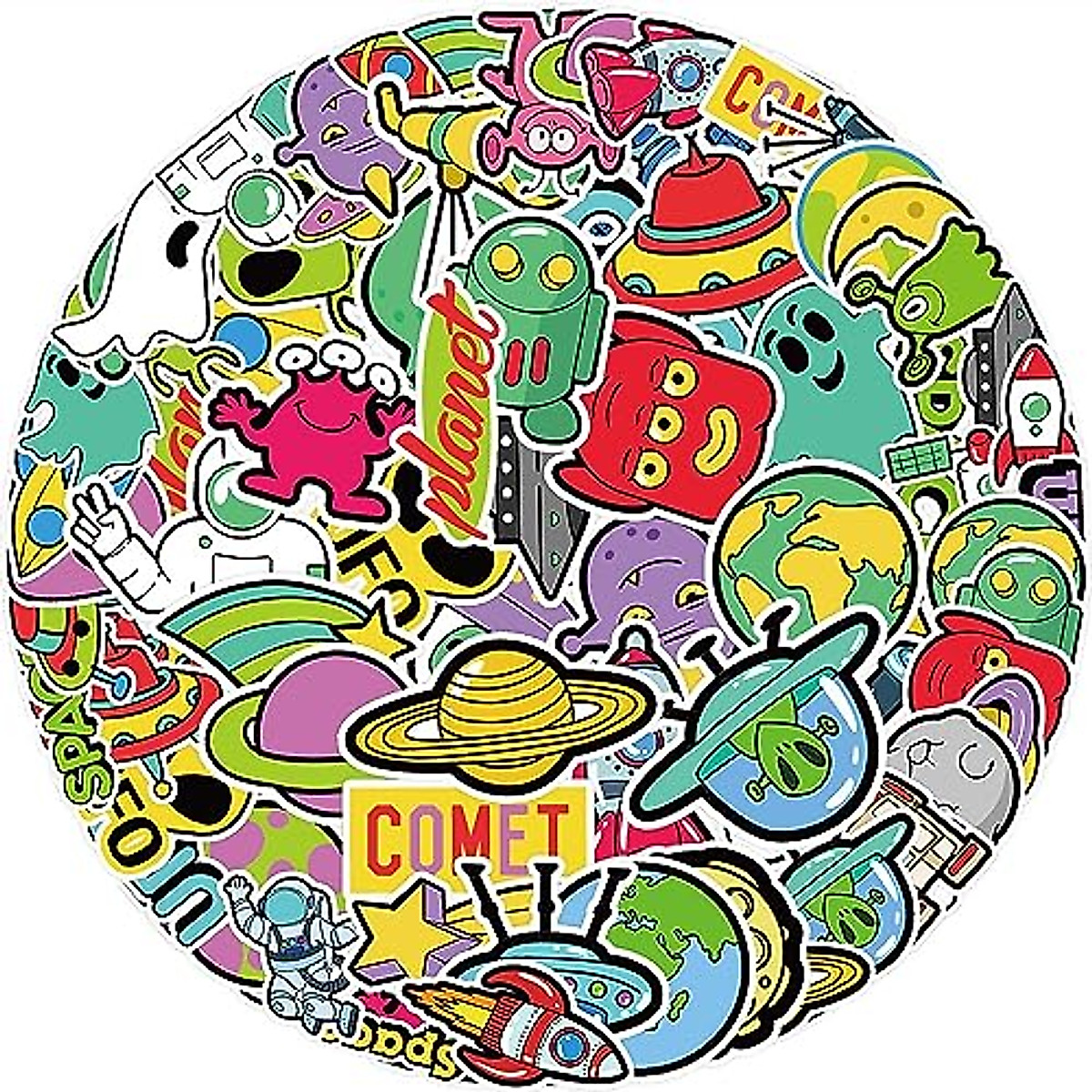 50Pcs Outer Space Stickers Alien UFO Cartoon Decals DIY Laptop Car Motorcyle Skateboard Kids Cool Graffiti Stickers Toys Cute Vinyl Stickers Gifts for Girls,Boys,Kids Decoración De Pegatinas