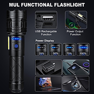 Kmivo Rechargeable LED Flashlights High Lumens 2 Pack, 900000 Lumen Super Bright Flashlight with USB Cable, 7 Modes Powerful Flashlight Waterproof Flash Light for Home Emergencies Camping