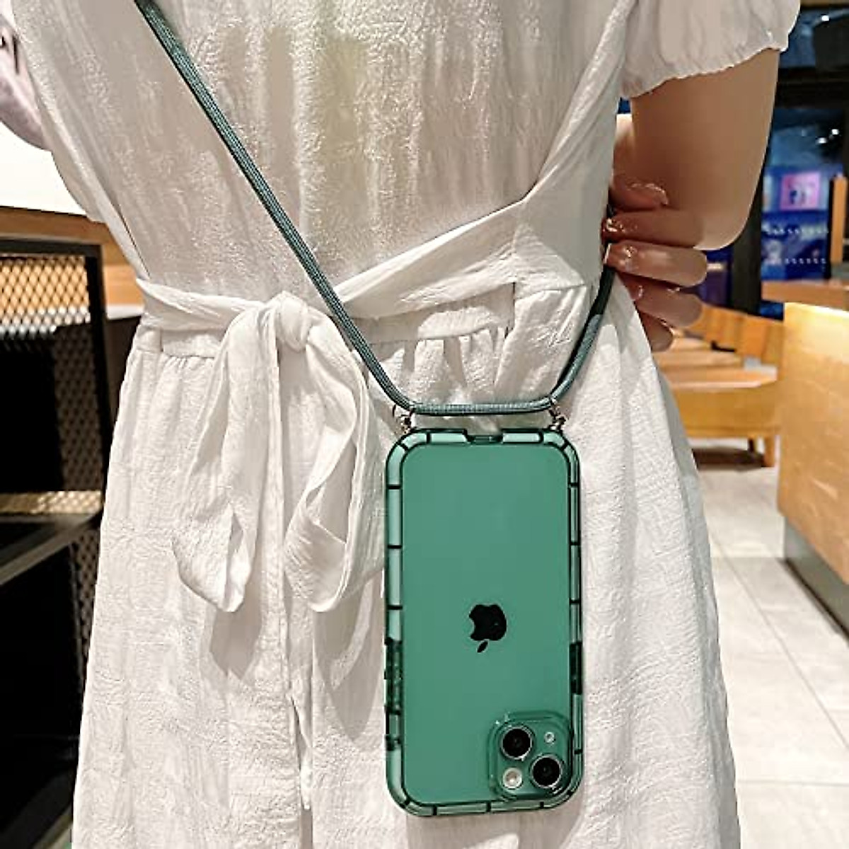 ELTIIGO for iPhone 14 Pro Max Clear Case with Crossbody Lanyard, Slim Translucent Shockproof Soft Protective Cover with Anti-Lost Detachable Adjustable Shoulder Neck Strap for Girls Women - Green