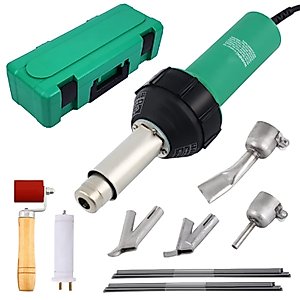 Iglobalbuy 110V 1600W Hot Air Plastic Welder Kit, Hot Air Vinyl PVC TPO Welding Heat Gun w/Nozzles Adjustable Temperature PVC Roofing Welder w/Carrying Case