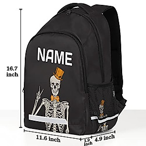 OMFUNS Sugar Skull Custom Name School Backpack for Boy Girl Teen St. Patrick's Day Personalized Student Bookbag for Primary Junior College Customized Laptop Backpack for Men Women