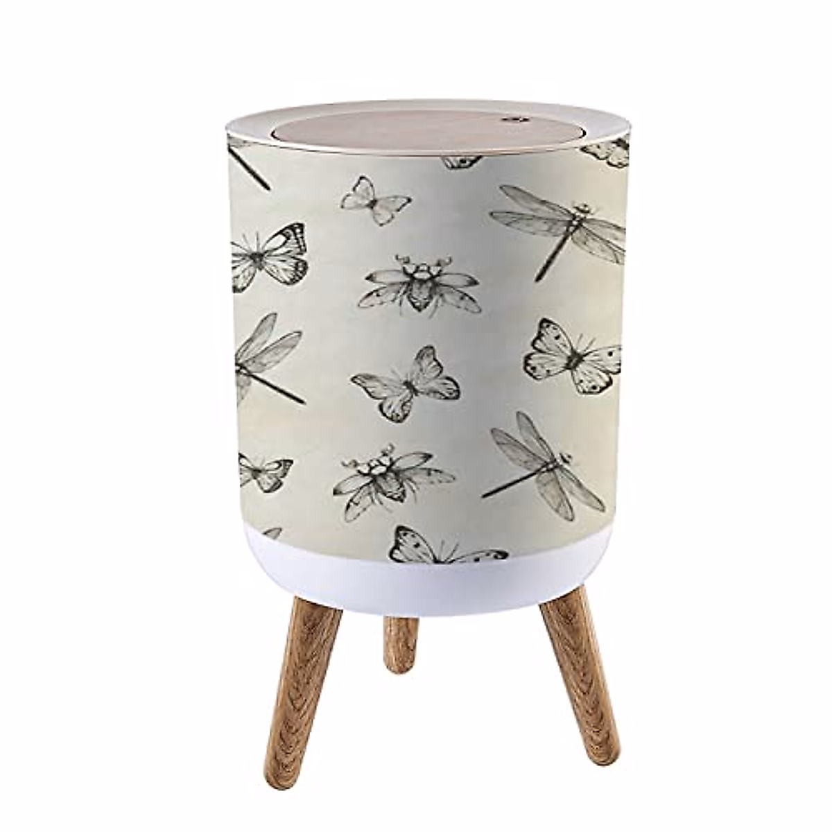 Small Trash Can with Lid Seamless with dragonflys cockchafer and butterflies Dragonfly Garbage Bin Round Waste Bin Press Cover Dog Proof Wastebasket for Kitchen Bathroom Living Room 1.8 Gallon