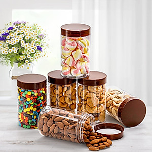 Fasmov 20 Pack 12 Oz Clear Empty Plastic Jars with Screw-on Lids, Ideal Containers for Kitchen and Home Storage, Brown