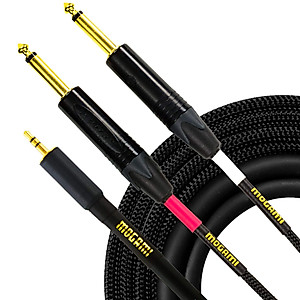 Mogami GOLD 3.5-2TS-10 Stereo Audio Y-Adapter Cable, 3.5mm TRS Plug to Dual 1/4" TS Plugs, Gold Contacts, Straight Connectors, 10 Foot