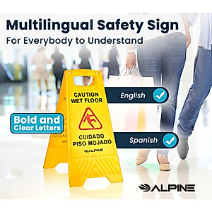 Alpine Wet Floor Signs 3 Pack - 24 Inch Caution Wet Floor Sign, High Visibility Yellow Slippery When Wet Sign - Bilingual Safety Warning Sign to Easily Avoid Slippery Accidents in High Traffic Areas