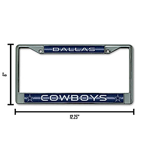 Rico Industries Dallas Cowboys Bling Chrome License Plate Frame with Glitter Accent 6 x 12.25-inches