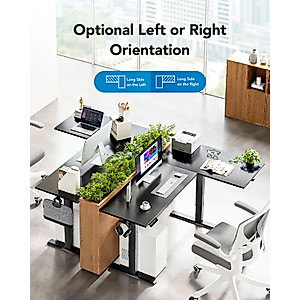 HUANUO L-Shaped Standing Desk, 63 x 40 inch Dual Motor Corner Standing Desk, Electric Height Adjustable Computer Desk with Cable Tray & 3 Preset Heights, Raising Desk for Home Office, Black, HNESD109
