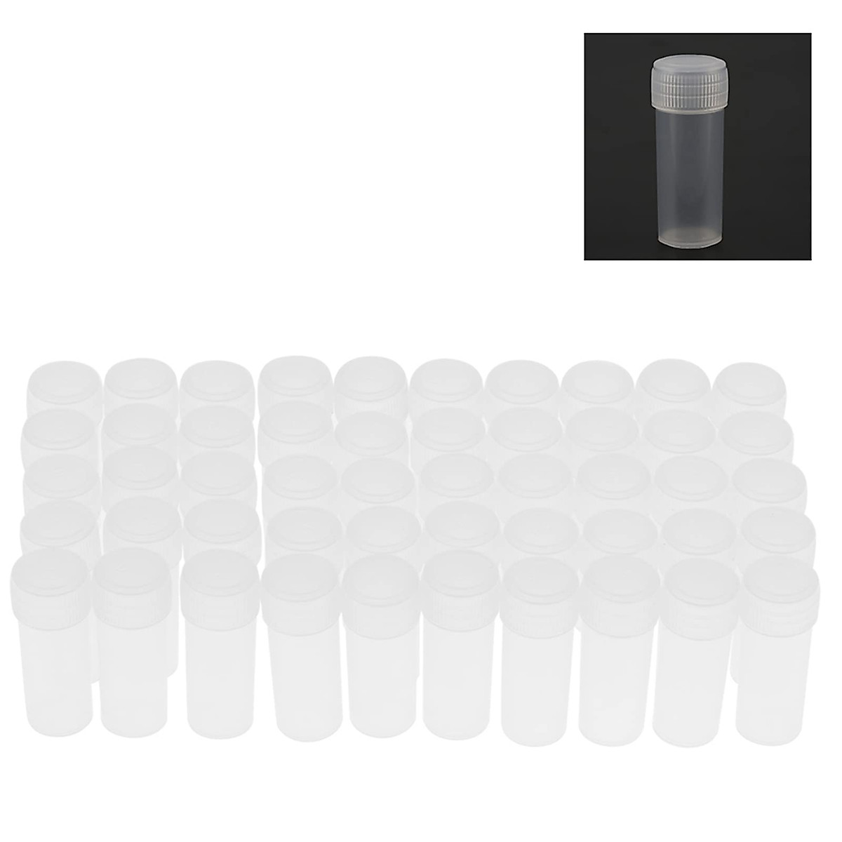 Hilitand 50Pcs 5ml Volume Plastic Sample Bottles Small Storage Container Test Tube Vial Storage Container 15mmx40mm/0.59x1.57inch