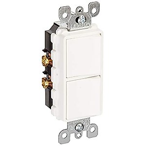Leviton 5627-W 20 Amp, 120/277 Volt, Decora Single-Pole / Single-Pole AC Combination Switch, Commercial Grade, Grounding, White