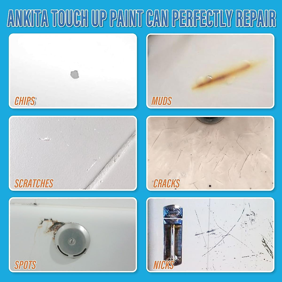 Porcelain Sink Touch Up Paint, High-Gloss Porcelain Repair Kit White & Appliance Paint for Chips, Scratches, Cracks and Spots on Enamel, Acrylic, Porcelain, Sinks, Tubs, Bathtub, Appliances, Metal, Tiles in Kitchen and Bathroom. (Gloss White)