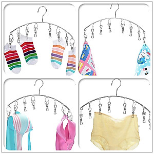 Portable Stainless Steel Clothes Pins Heavy Duty Laundry Drip Hanger with 8 Clips Hanging Drying Rack Closet Organizer