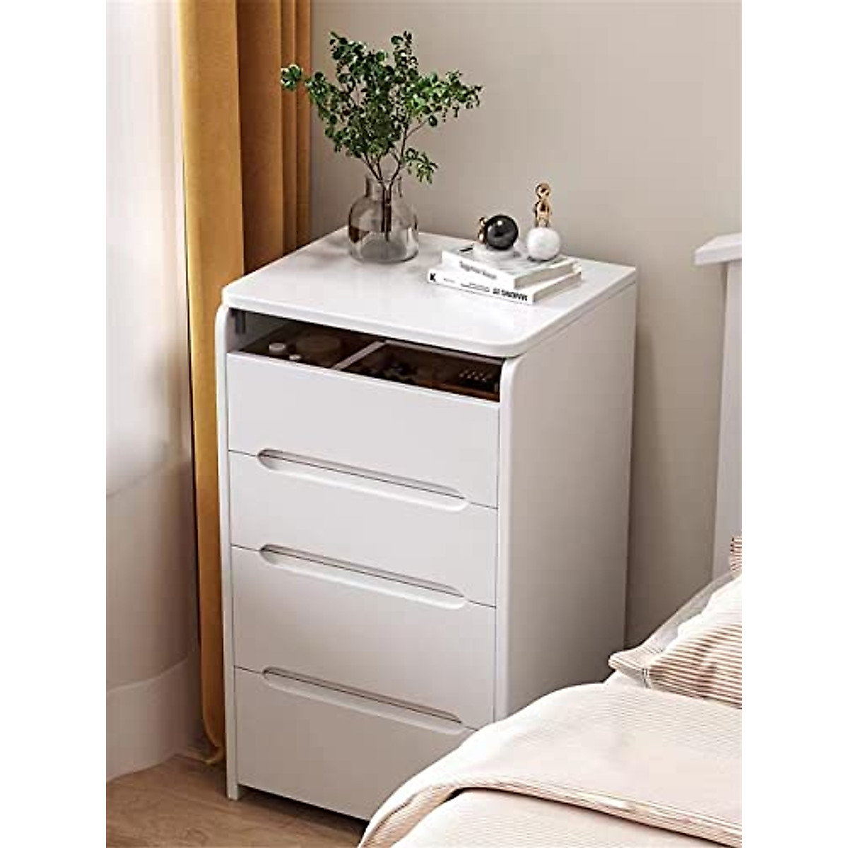 WANLIAN Vanity Desk Set with LED Lighted Mirror, 4-Layer Drawer,Multi-Function Flip Top Makeup Vanity Table with Drawers Cabinet,Bedside Cupboard,Dressing Table,Desk for Bedroom Living Room (White)