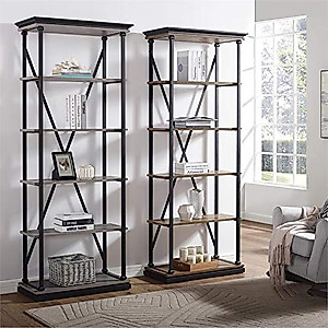 BOWERY HILL Industrial Metal 33-Inch Bookcase in Antique Gray