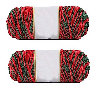400g Soft Chenille Velvet Yarn Hand Knitting Yarn Fluffy Chenille Yarn for Crochet Hat Scarf Sweater Shoes Bag Knitting Materials Red Green