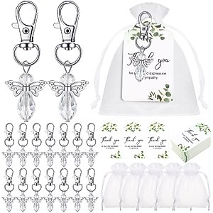 Hicarer 60 Set Funeral Favors, Celebration of Life Favors Angel Keychains Organza Bags Sympathy Thank You Tags for Memorial Party Supplies Guest Return Favors Funeral Gifts