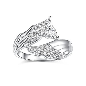 925 Sterling Silver Angel Wings CZ Ring Big Feather Ring Jewelry GIft For Women Size 7