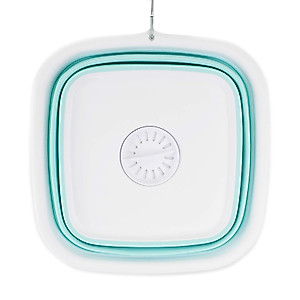 SAMMART 9.3L (2.46Gallon) Collapsible Dishpan with Draining Plug - Foldable Washing Basin - Portable Dish Washing Tub - Space Saving Kitchen Storage Tray (1, Grey/Bright Blue)