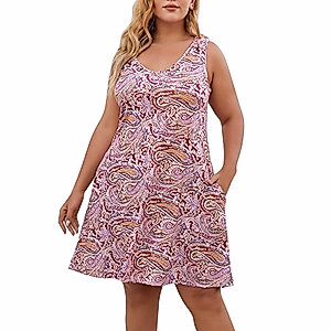 Office Dresses for Women for Work Women Plus Size Boho Casual Printed U Neck Sleeveless Tank Dress Pink