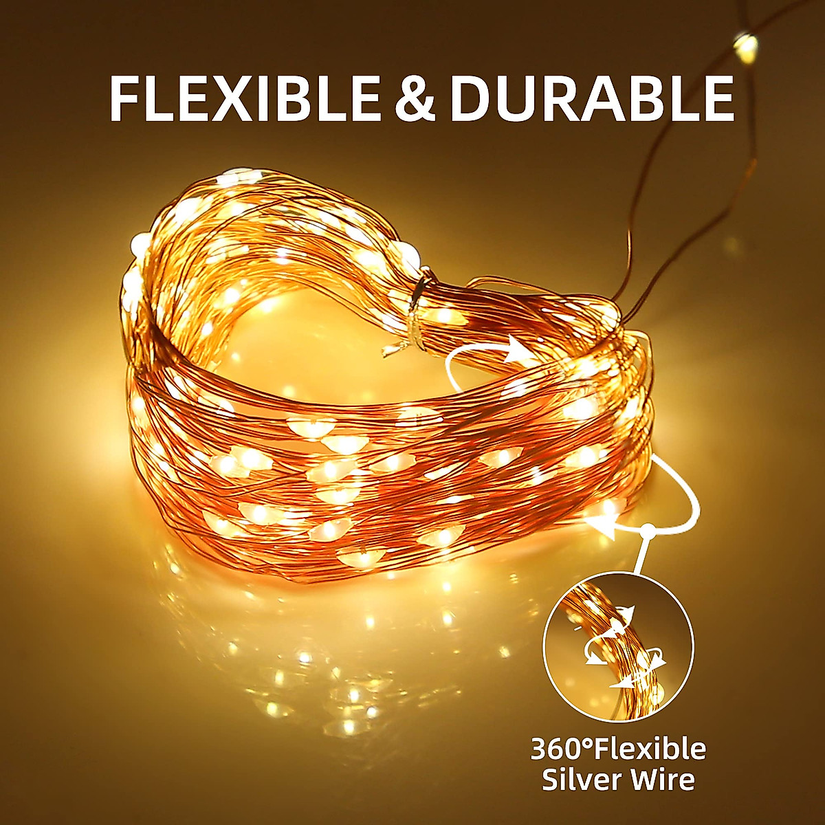 Solar Outdoor String Lights – Pack of 2 Waterproof Copper Solar powered Outdoor String Lights - 72 FT 200 Led Fairy Lights with 8 Lighting Modes– Good Ideal for Garden, Birthday, Party