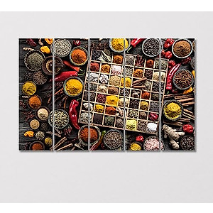 Variety of Spices and Herbs Canvas Print 5 Panels / 36x24 inches