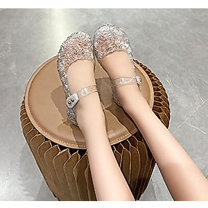 Girls Jelly Shoes, Frozen Inspired Elsa Flats Princess Dress Sandals for Little Kid Size 2.5, Snow Queen Jellies Mary Jane Birthday Cosplay Costumes