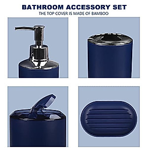 CERBIOR Bathroom Accessories Set 6 Piece Bath Ensemble Includes Soap Dispenser, Toothbrush Holder, Toothbrush Cup, Soap Dish for Decorative Countertop and Housewarming Gift (Navy)