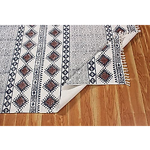 Casavani Indian Handmade Cotton Dhurrie Geometric Brown & Gray Area Rug Boho Kilim Flat Weave Rug Indoor Hall Room Decor Carpet Throw Rugs for Bedroom Living Room Bathroom Balcony 5x8 Feet