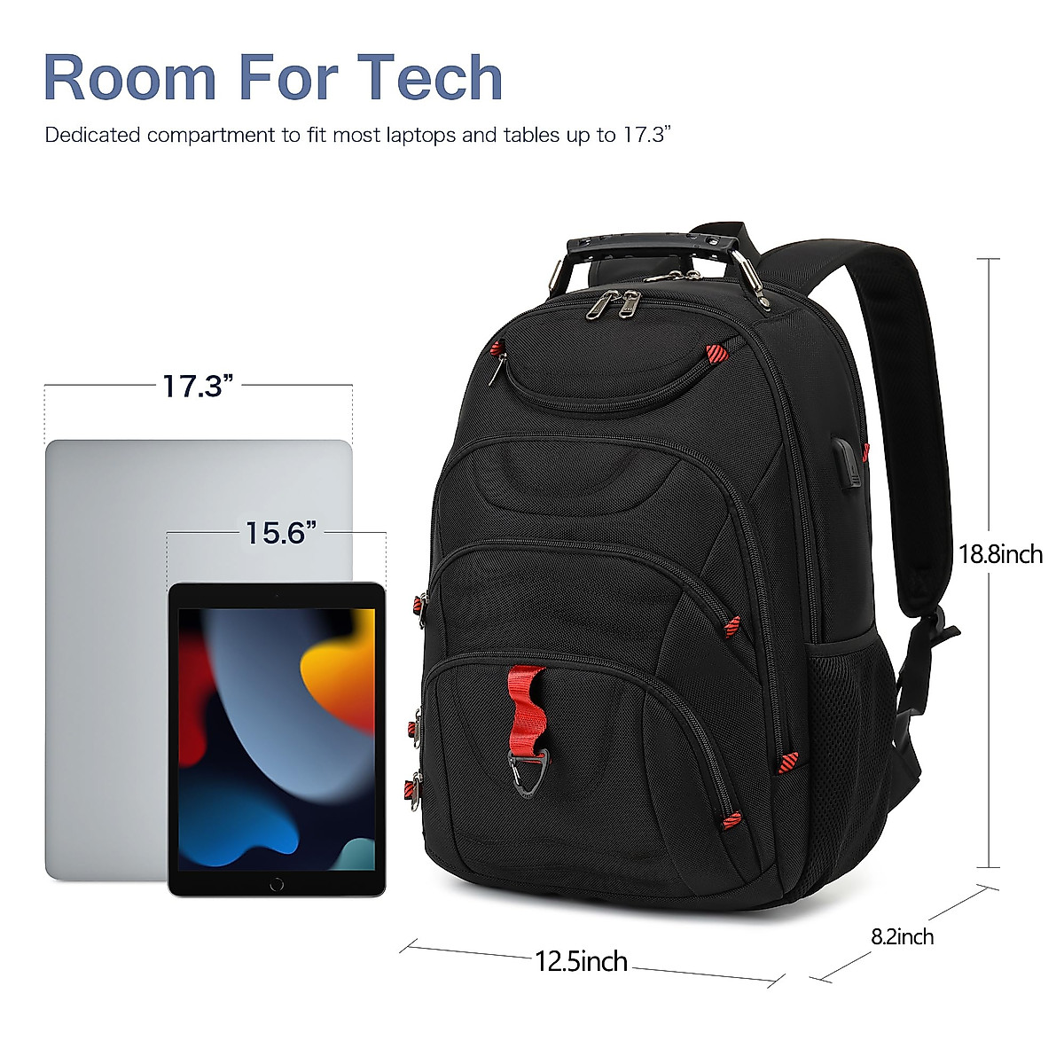 Boavan Laptop Backpack for men, 17.3 inch Laptop Bag with USB Port, Waterproof Travel Work Backpack Purse, Anti-Theft Teacher Nurse Doctor Casual Bookbags Office Business backpack ，Black