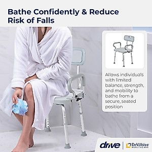 Drive Medical PreserveTech 360-Degree Swivel Shower Chair with Arms & Back, Grey
