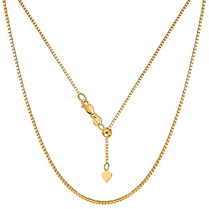Jewelry Affairs 14k Yellow Real Gold Adjustable Box Chain Necklace, 1.15mm, 22"