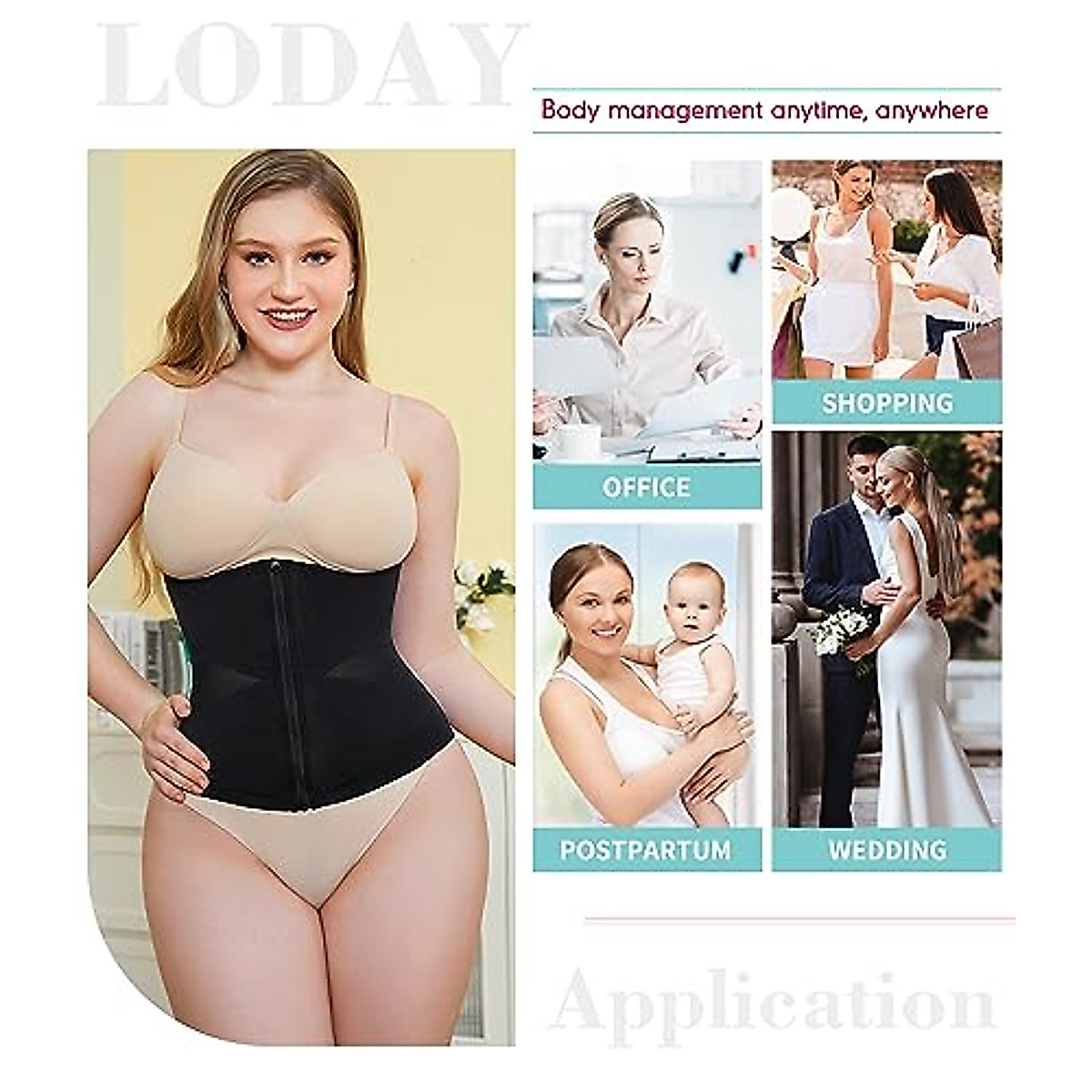 LODAY Waist Trainer for Women Breathable Mesh Crossover Waist Cincher Seamless Tummy Control Corset Shapewear Body Shaper (Black(Zipper & Hook), XX-Large)