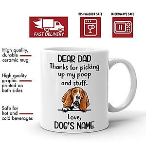 Personalized Basset Hound Coffee Mug, Custom Dog Name, Customized Gifts For Dog Dad, Father's Day, Birthday Halloween Xmas Thanksgiving Gift For Dog Lovers, Thanks For Picking Up My Stuff Mugs