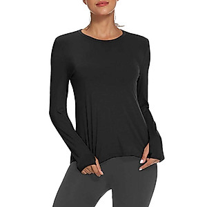 Mippo Long Sleeve Wokout Shirts for Women Yoga Tops Tie Back Tank Tops Thumb Hole Shirts Backless Tops Gym Sweater Workout Clothes Sports Active Exercise Wear for Women 2022 Black L