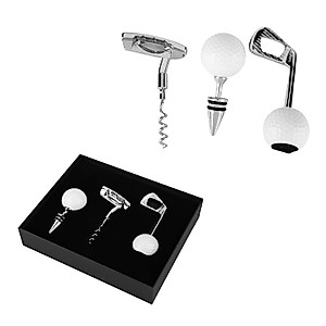 Wine Opener Set, Golf Bottle Opener, Manual Wine Bottle Opener, Zinc Alloy Handle Corkscrew Kit, for Wedding Birthday Day Wine Gift Set, for Golf Lovers and Beer Lovers (3 Pcs)