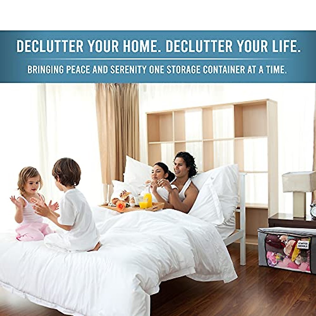 NestNeatly Large Capacity Clothes Storage Bag Organizer with Reinforced Handle for Comforters, Blankets, Bedding, Foldable with Sturdy Zipper, Clear Window, 3 Pack, Gray
