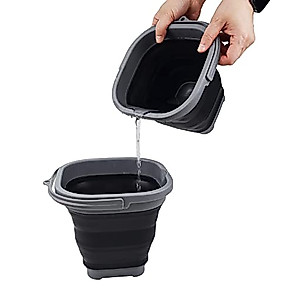 SAMMART 2.6L (0.68 Gallon) Super Mini Sqare Collapsible Plastic Bucket - Foldable Square Tub - Portable Fishing Water Pail - Space Saving Outdoor Waterpot (Grey/Black)