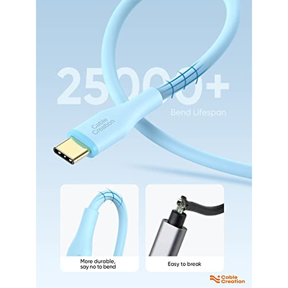 CableCreation USB C Charger Cable 6FT/60W, Soft Silicone USB C to USB C Cable, USB Type C to Type C Cable Fast Charging for Galaxy S22/S21, iPad Mini 6/Air 4, MacBook Pro/Air, Pixel, etc, Blue