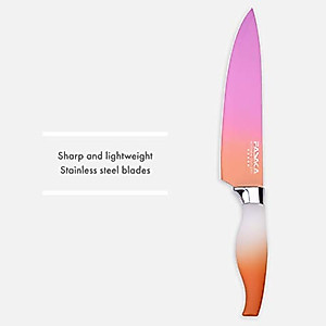 FASAKA 6 Piece Colorful Knife Set - 5 Kitchen Knives with 1 Peeler - Non-Stick Stainless Steel Chef Knife Set - Rainbow Knives with Round PP Handle, Display with Gift Box
