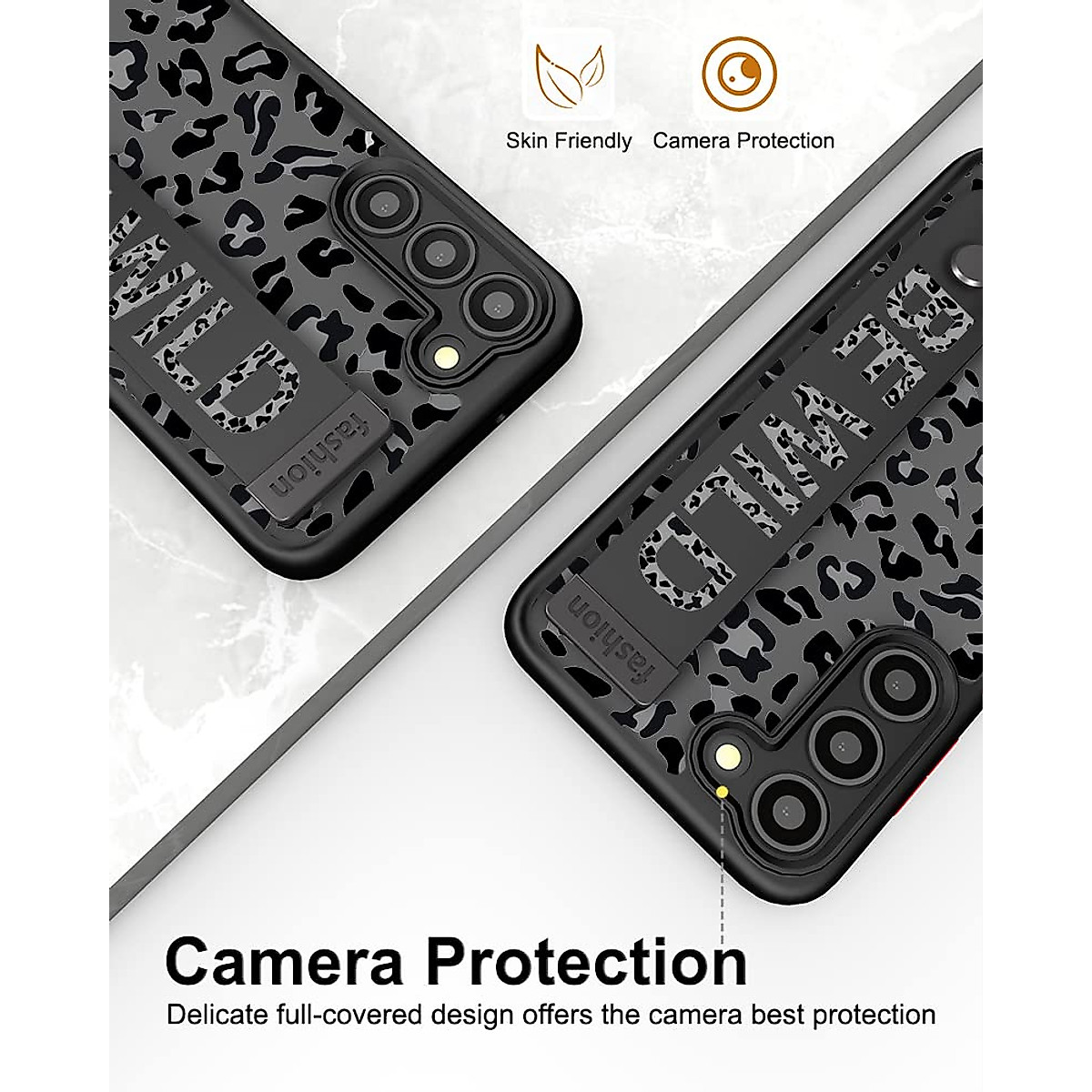 Cisland Leopard Cheetah A54 Case with Strap Stand Kickstand, Cute Case for Women Girly Designer for Girls Silicone Compatible with Samsung Galaxy A54 5G Leopard Cheetah Print Black