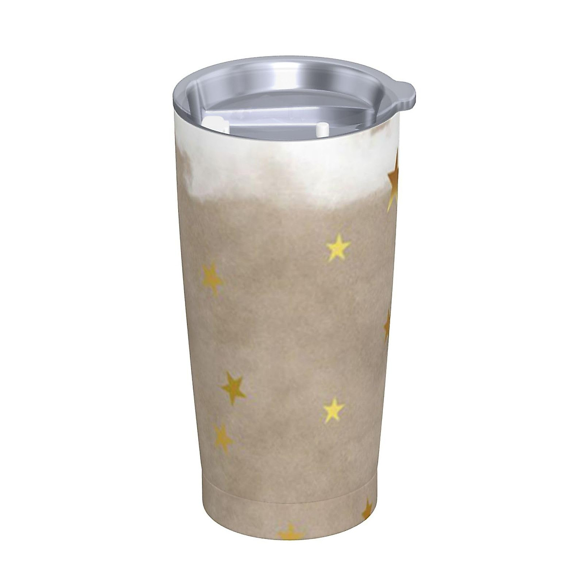 EVANEM 20 Oz Stainless Steel Tumbler With Straw Cleaner White Cloud Gold Stars Printed Insulated Cup Travel Coffee Mug Vacuum Insulated Tumblers For Home Office